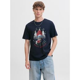 Jack & Jones Kurzarmshirt JACK & JONES "JJNOEL XMAS TEE SS CREW NECK", Herren, Gr. M, sky captain, Jersey, Obermaterial: 100% Baumwolle, Rundhals, Shirts