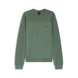 Strickpullover BOSS Green "KN Momentum-X CN", Herren, Gr. XL, open grün358, Strick, Obermaterial: 48% Polyester, 39% Schurwolle, 11% Polyamid, 2% Elasthan, unifarben, regular fit normal, Rundhals, Bündchen, Pullover, Rundhalsausschnitt, Regular Fit, kontrast HD-Logo