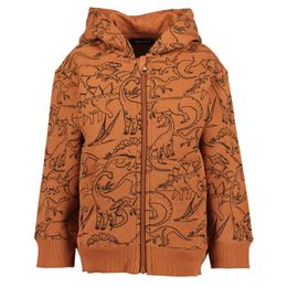 Kapuzensweatjacke Blue Seven, Jungen, Gr. 128, kupfer, Sweatware, Obermaterial: 80% Baumwolle, 20% Polyester, bedruckt, regular fit normal, Rippbündchen, Sweatjacken, für Dino-Fans