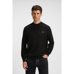 Strickpullover BOSS Orange "Anion", Herren, Gr. S, schwarz (schwarz001), Strick, Obermaterial: 95% Baumwolle, 5% Kaschmir, unifarben, regular fit, Rundhals, eingesetzt Bündchen, Pullover, mit BOSS-Badge