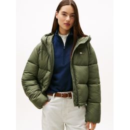 Steppjacke Tommy Jeans "TJW HOODED PUFFER JACKET", Damen, Gr. S (36), gr&uuml;n (pewter gr&uuml;n), Web, Obermaterial: 100% Nylon, unifarben, regular fit, Jacken Steppjacke