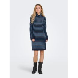 Strickkleid Only "ONLTALIO LS STRIPE ROLLNECK DRESS BF KNT", Damen, Gr. L (40), N-Gr, blau (night sky stripes:coronet blau melange), Strick, Obermaterial: 75% Polyacryl, 22% Polyester, 3% Elasthan, gestreift, meliert, Kleider