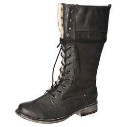 Winterstiefel Mustang Shoes, Damen, Gr. 37, Varioschaft, grau (anthrazit, grau), Lederimitat, Schuhe, Blockabsatz, Schnürstiefel, Langschaftstiefel, Innenreißverschluss