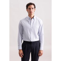 Flanellhemd Seidensticker "Schwarze Rose", Herren, Gr. M (39), normale Ärmellängen, blau, 100% Baumwolle, kariert, slim fit, 2-Knopf-Manschette, Hemden, Slim 1/1 Button-Down-Kragen Karo