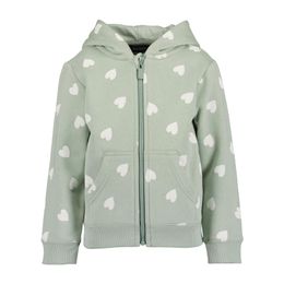 Kapuzensweatjacke Blue Seven, Mädchen, Gr. 122, gletscher, Sweatware, Obermaterial: 80% Baumwolle, 20% Polyester, bedruckt, regular fit normal, Rippbündchen, Sweatjacken, im tollen Herzen-Alloverdruck