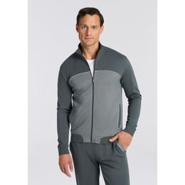 Sweatjacke BOSS "Tracksuit Jacket", Herren, Gr. L, open grün 345, Jersey, Obermaterial: 70% Baumwolle, 30% Polyester, unifarben, regular fit normal, Bündchen, Sweatjacken, Neuheit, Stehkragen
