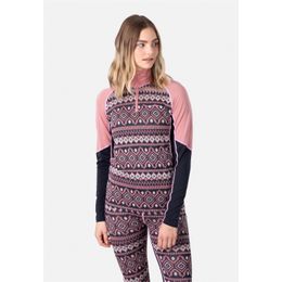 Funktionsshirt KARI TRAA "MALIA", Damen, Gr. S, pink (rosa), 50% Lyocell, 50% Wolle, Jacquardmuster, bestickt, lang, hoch geschlossener Ausschnitt, Shirts Funktionsshirt, mit toller Musterung und Flatlock-N&auml;hten
