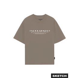 Jack & Jones T-Shirt JACK & JONES "JCOPOINT BRANDING TEE SS CREW NECK FST", Herren, Gr. M, desert taupe, Jersey, Obermaterial: 100% Baumwolle, bedruckt, regular fit, Rundhals, Shirts