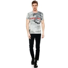 T-Shirt Rusty Neal, Herren, Gr. L, grau (hellgrau), 100% Baumwolle, bedruckt, normal, Rundhals, Shirts, mit eindrucksvollem Print