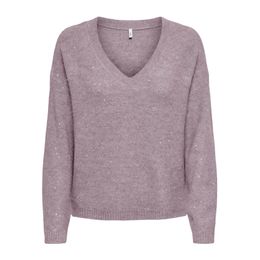 Strickpullover Only "ONLARIZONA LS SEQUINS V-NECK PUL KNT", Damen, Gr. L, nirvana detail:melange, silber sequins, Strick, Obermaterial: 58% Polyacryl, 23% Nylon, 12% Polyester, 5% metallisierte Fasern, 2% Elasthan, meliert, regular fit, V-Ausschnitt, Pullover