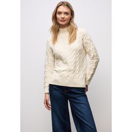 Rollkragenpullover Street One, Damen, Gr. 34, soft beige, Strick, Obermaterial: 51% Viskose, 30% Polyester, 19% Nylon, Zopfmuster, regular fit normal, ohne Ausschnitt, Rippbündchen, Pullover, mit Zopfmuster