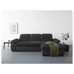 Ecksofa COTTA "Lola L-Form mit Kopfteilfunktion & Hocker", schwarz, B:250cm H:73cm T:165cm, 100% Polyester, Sofas, wahlweise mit Bettfunktion, Bettkasten & Armteilverstellung