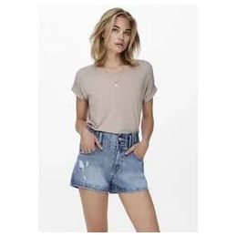 T-Shirt Only "ONLMOSTER – Kurzarmshirt mit Aufschlag und klassischem Look", Damen, Gr. XL, beige (etherea), Jersey, Obermaterial: 75% Viskose, 20% Polyester, 5% Elasthan, unifarben, regular fit normal, Rundhals, mit Aufschlag, Shirts, unifarben, casual, regular fit, Viskosemischung, Rundhals