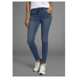 Stretch-Jeans Arizona, Damen, Gr. 34, N-Gr, blau (dar blau use), Jersey, Obermaterial: 59% Baumwolle, 40% Polyester, 1% Elasthan, Basic, bequem knöchellang, Jeans, weites Bein, normale Leibhöhe, knöchellang, mit Used-Waschung