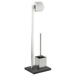 WC-Garnitur Wenko "Slate Rock", grau (anthrazit), B:23cm H:73,5cm L:19,5cm, Edelstahl, Polyresin (Kunststein), Reinigungsbürsten, Edelstahl rostfrei