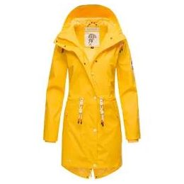Regenjacke Navahoo "Tropical Stormoo", Damen, Gr. XS (34), gelb, Obermaterial: 70% Polyester, 30% Polyurethan, Innenfutter: 100% Polyester, Ärmelfutter: 100% Polyester, Wattierung: 100% Polyester, gerade ca. Mitte Oberschenkel, hoch geschlossener Ausschnitt, Ärmel ohne Ärmelschlitz Rippstrickbündchen, Jacken, Wasserdichter Damen Outdoor Regenmantel