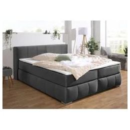 Boxspringbett Home Affaire "Chelles", grau (schiefer), B:207cm L:225cm, Samtoptik (100% Polyester);Bezug der Spiegelfläche Matratzendrell aus 100% Polyester;Struktur fein 100% Polyester), Komplettbetten, Boxspringbett, inkl. Kaltschaumtopper, in 5 Breiten und 3 Matratzenarten