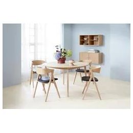 Esstisch HAMMEL FURNITURE "Basic Single, ausziehbar, inklusive 2 Einlegeplatten", beige (naturfarben), B:130cm H:76cm T:130cm, Tischplatte: Eiche Melamin mit weiß pigmentierter Eichenkante (Mattlack), Gestell: Eiche massiv weiß pigmentiert, Tische, Ø130/228 cm, Melamin / Massivholz, stabiler dänische Design Tisch