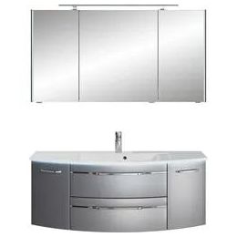 Badmöbel-Set SAPHIR "Serie 7045 2-teilig Mineralmarmor-Waschtisch mit LED-Spiegelschrank", grau (stahlgrau metallic), B:133,2cm H:200cm T:49,8cm, Spanplatte, Kastenmöbel-Sets, Badezimmer-Set 133,2 cm breit, inkl. Türdämpfer, 5 Türen, 2 Schubladen