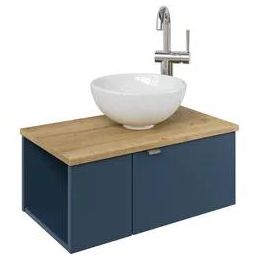 Waschtisch SAPHIR "Serie 6915 Waschschale mit Unterschrank für Gästebad, Gäste WC", blau (baltic blau matt, halifax eiche, baltic blau matt touch), B:61cm H:39,8cm T:35cm, Waschtische, 61 cm mit Keramik-Aufsatzbecken, 2 Türen und 1 Fach