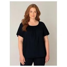 Ballonshirt Base Level Curvy "Yoni", Damen, Gr. 52, blau (navy dunkelblau), Single Jersey, Obermaterial: 94% Viskose, 6% Elasthan, unifarben, figurumspielend h&uuml;ftlang, Rundhals, abgesteppt, Shirts Ballonshirt, mit gerafftem Rundhalsausschnitt