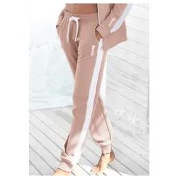 Sweathose BENCH. LOUNGEWEAR, Damen, Gr. 32/34, N-Gr, beige (nude, weiß), Jersey, Obermaterial: 60% Baumwolle, 40% Polyester, unifarben mit Farbeinsatz, bequem lang, Hosen, mit Seitenstreifen und schmalem Bein
