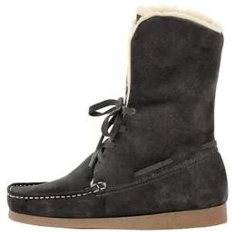 Schnürstiefelette Heine, Damen, Gr. 36, grau (anthrazit), Leder, Veloursleder, Schuhe