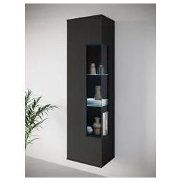 Vitrine Inosign "Kenia, stehend und hängend, Türanschlag wechselbar", schwarz (schwarz graphite matt), B:45cm H:161cm T:32cm, Schränke, Vitrineschrank mit Glastüren 160 cm Höhe