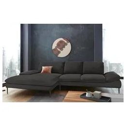 Ecksofa W.Schillig "enjoy&MORE, Designsofa, bequem, zeitlos und elegant, L-Form", grau (anthrazit r66), B:340cm H:87cm T:185cm, Chenille-Flachgewebe R66 (85% Polyester, 15% Nylon);Longlife Xtra-Leder Z59: Glattleder mit modischer Prägung. Hautstärke 0, 9 - 1, 1 mm;Stoff S37 (100% Polyester), Sofas, Sitztiefenverstellung, Füße schwarz pulverbeschichtet, Breite 340 cm