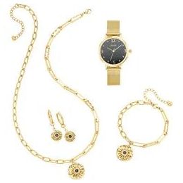 Adventskalender "Kalender 2025 Geschenkset Weihnachten Uhr Halskette Armband Creolen", gold (blau), ANISTON JEWELRY & WATCHES, Adventskalender, DamenB:21cm H:18,5cm T:8cm, Edelstahl, Metall, glitzernd, glänzend, Kristallsteine (synth), B:21cm H:18,5cm T:8cm