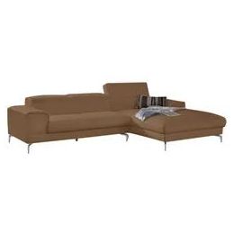 Ecksofa W.Schillig "piedroo, Designsofa mit tollem Sitzkomfort, bequem und elegant, L-Form", braun (fango z69), B:303cm H:70cm T:193cm, Longlife Xtra-Leder Z69: Das feinnarbige, gedeckte Softleder Z69 besticht durch seine außergewöhnliche Weichheit im trendigen »Vintage-Look«, Hautstärke 0, 9 - 1, 1 mm, Sofas, Kopfteilverstellung, wahlweise mit Sitztiefenverstellung, Breite 303cm