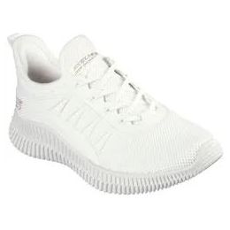 Slip-On Sneaker Skechers "BOBS GEO-NEW AESTHETICS", Damen, Gr. 41, weiß (sanftes weiß), Textil, Schuhe, Freizeitschuh, Schlupfschuh in veganer Verarbeitung