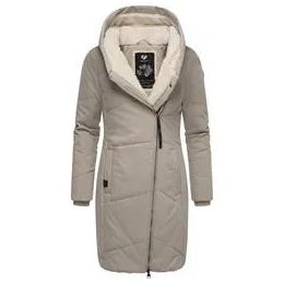 Wintermantel Ragwear "Gordon Long", Damen, Gr. XXXL(46), grau (taupe), Obermaterial: 74% Baumwolle, 26% Nylon, Innenfutter: 100% Polyester, Wattierung: 100% Polyester, Modisch, tailliert Mitte Oberschenkel, Ärmel ohne Ärmelschlitz Rippstrickbündchen, Mäntel, gesteppter Winterparka mit asymmetrischem Kragen