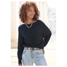 Strickpullover Vivance, Damen, Gr. 44/46, schwarz, Rippstrick, Obermaterial: 80% Viskose, 20% Polyamid, unifarben, figurumspielend hüftlang, U-Boot-Ausschnitt, Fledermausärmel, Pullover, mit U-Boot-Ausschnitt, Fledermausärmel, Streifenoptik, Oversize