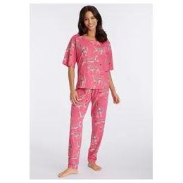 Pyjama Vivance DREAMS, Damen, Gr. 52/54, pink (pink, gemustert), Single Jersey, Obermaterial: 60% Baumwolle, 40% Polyester, loose fit lang, Rundhals, angeschnitten, Homewear-Sets Pyjama, mt Animal Alloverprint