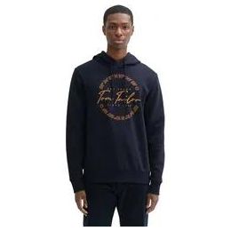 Kapuzensweatshirt Tom Tailor, Herren, Gr. M, blau (sky captain blau), Sweatware, Obermaterial: 70% Baumwolle, 30% Polyester, bedruckt, unifarben, regular fit hüftbedeckend, Rundhals, Bündchen, Sweatshirts, mit großem Logo-Frontprint