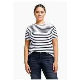 Kurzarmshirt Only CARMAKOMA "CARNEW SOPH SS Y/D STRIPE JEANS TEE JRS", Damen, Gr. M, cloud dancer stripes:total eclipse, Jersey, Obermaterial: 100% Baumwolle, gestreift, Rundhals, Shirts