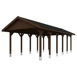 Skan Holz Einzelcarport SKANHOLZ "Wallgau", braun (nussbaum), B/H/T: 430cm x 215cm x 900cm, Carports, mit schwarzen Dachschindeln