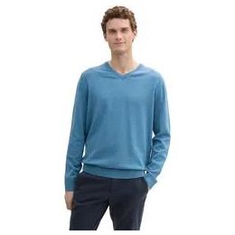V-Ausschnitt-Pullover Tom Tailor, Herren, Gr. XXL, blau (ocean blau melange), Strick, Obermaterial: 100% Baumwolle, meliert, regular fit normal, V-Ausschnitt, Rippbündchen, Pullover, mit kleiner Logo-Stickerei