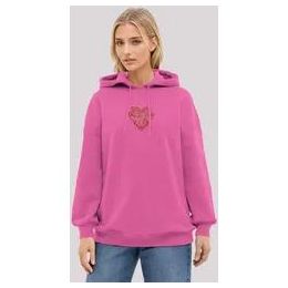 Kapuzenpullover F4NT4STIC "Blumen Herz bestickt", Damen, Gr. L, rosa (hyper pink), Obermaterial: 80% Baumwolle, 20% Polyester, oversize, Pullover, bestickt, Premium Qualität