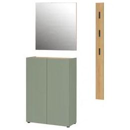 Garderoben-Set Germania "Alviano", grün (taupegrün, navarra, eiche, nachbildung), mit Garderobenpaneel, Glas, Spanplatte, Kastenmöbel-Sets, mit eckigem Spiegel, optional mit Hakenpaneel, Made in Germany
