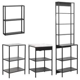 Badmöbel-Set Welltime "Lodi", schwarz, B:177cm H:190cm T:40cm, Keramik, Metall, Spanplatte, Kastenmöbel-Sets, Badregale: Badregal, Waschtisch + Waschbecken, Hängeregal, Standregal
