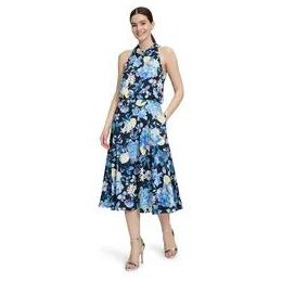 Cocktailkleid Vera Mont "Damen Cocktailkleid mit Stehkragen", Damen, Gr. 34, Normalgrößen, blau (dunkelblau, blau), Satin, Obermaterial: 100% Polyester. Futter: 100% Polyester., festlich, figurumspielend kurz, Wasserfallausschnitt, Kleider, Druck