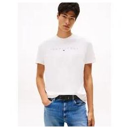 T-Shirt Tommy Jeans "TJM REG LINEAR LOGO TEE EXT", Herren, Gr. L, bunt (ecru multi), Single Jersey, Obermaterial: 100% Baumwolle, Rundhals, Shirts