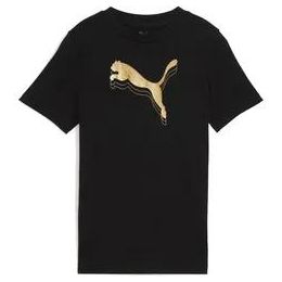 T-Shirt Puma "ESS METALLIC TEE G", Kinder, Gr. 164, schwarz (Puma schwarz, metallic gold), Jersey, Obermaterial: 100% Baumwolle, bedruckt, regular fit normal, Rundhals, Shirts