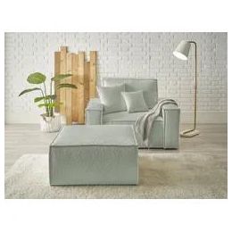 Loveseat Andas "FINNLEY, Loveseat & Hocker im Set, trendige Stoffe, inkl. Zierkissen", grün (mintgrün), B:120cm H:85cm T:166cm, Bezugstoff aus 90% recyeltem Material ;Aqua Clean ;Gramatur 580g/qm +/- 5%, Sessel, Loveseat und Hocker im Set, passend zur Polster-Serie Finnley