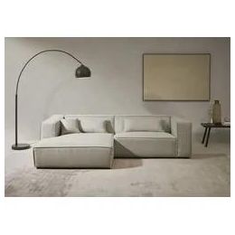 Ecksofa "PIARA mit Kedernaht, Cord, Leinenoptik o. Strukturstoff, Couch, L-Form", greige, B:267cm H:66cm T:167cm, 100% Polyester, LeGer Home by Lena Gercke, Sofas, wahlweise Ottomane rechts/links, schwarze Füße, bequemer Sitzkomfort