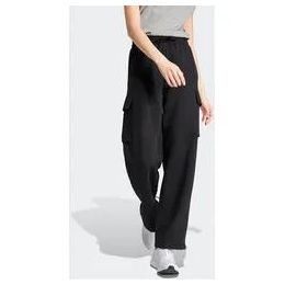 Sporthose Adidas SPORTSWEAR "W LIN FL CARGO", Damen, Gr. L, N-Gr, schwarz-weiß (schwarz, weiß), Obermaterial: 55% Baumwolle, 36% Polyester, 9% Viskose, Hosen, Cargohose mit flauschiger Innenseite, regulär geschnitten, hoher Bund