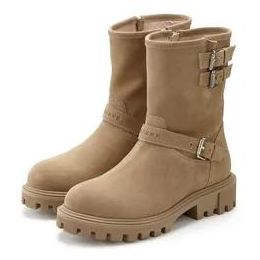 Stiefelette ELBSAND, Damen, Gr. 39, beige, Obermaterial: 100% Rindsleder. Futter: 85% Textilmaterial, 15% Lederimitat. Decksohle: 100% Textilmaterial. Laufsohle: 100% Synthetik, Veloursleder, unifarben, Schuhe, aus Leder mit trendigen Zierschnallen, Stiefel, Boots