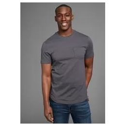 Longshirt Bruno Banani, Herren, Gr. M (48/50), grau (anthrazit), Jersey, Obermaterial: 100% Baumwolle, unifarben, Basic, slim fit, Rundhals, Shirts, mit abgerundetem Saum